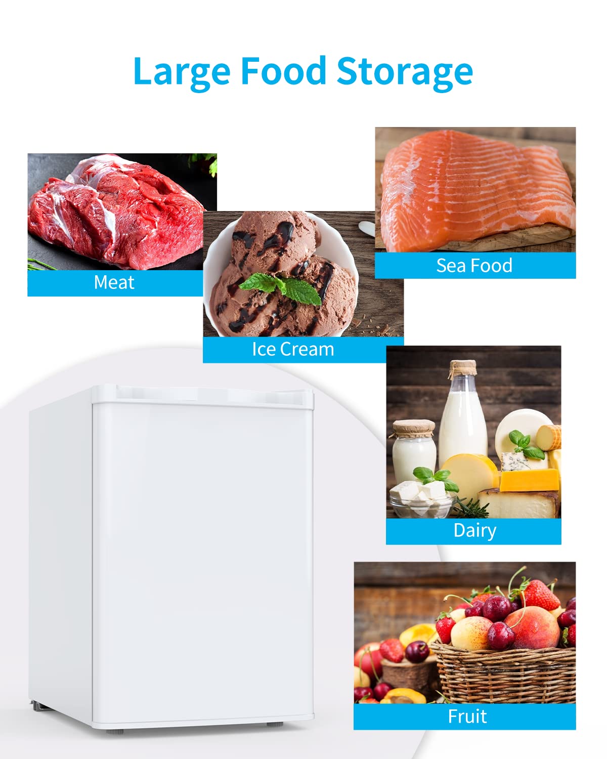 2.1CU.FT Compact Upright Freezer, Mini Freezers Reversible Single Door Table Top for Ice Cream/Breast Milk/Sea Food, Adjustable Removable Shelves, (White)…