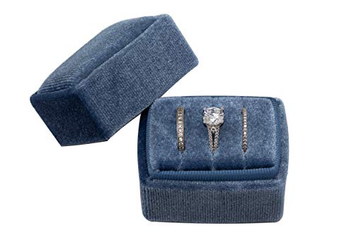 Velvet Ring Box | Ring Holder | Jewelry | Proposal | Wedding | Ceremony | Engagement | Photography | Keepsake | Bridal | Hexagon | Rectangle | Single | Double | Triple | (French Blue Triple)