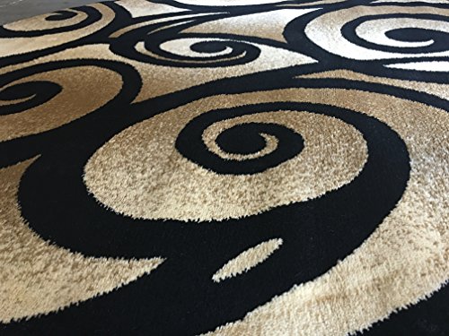 Bellagio Modern Round Contemporary Area Rug Black Carpet King Design 341 (5 Feet 3 inch X5 Feet 3 Inch )