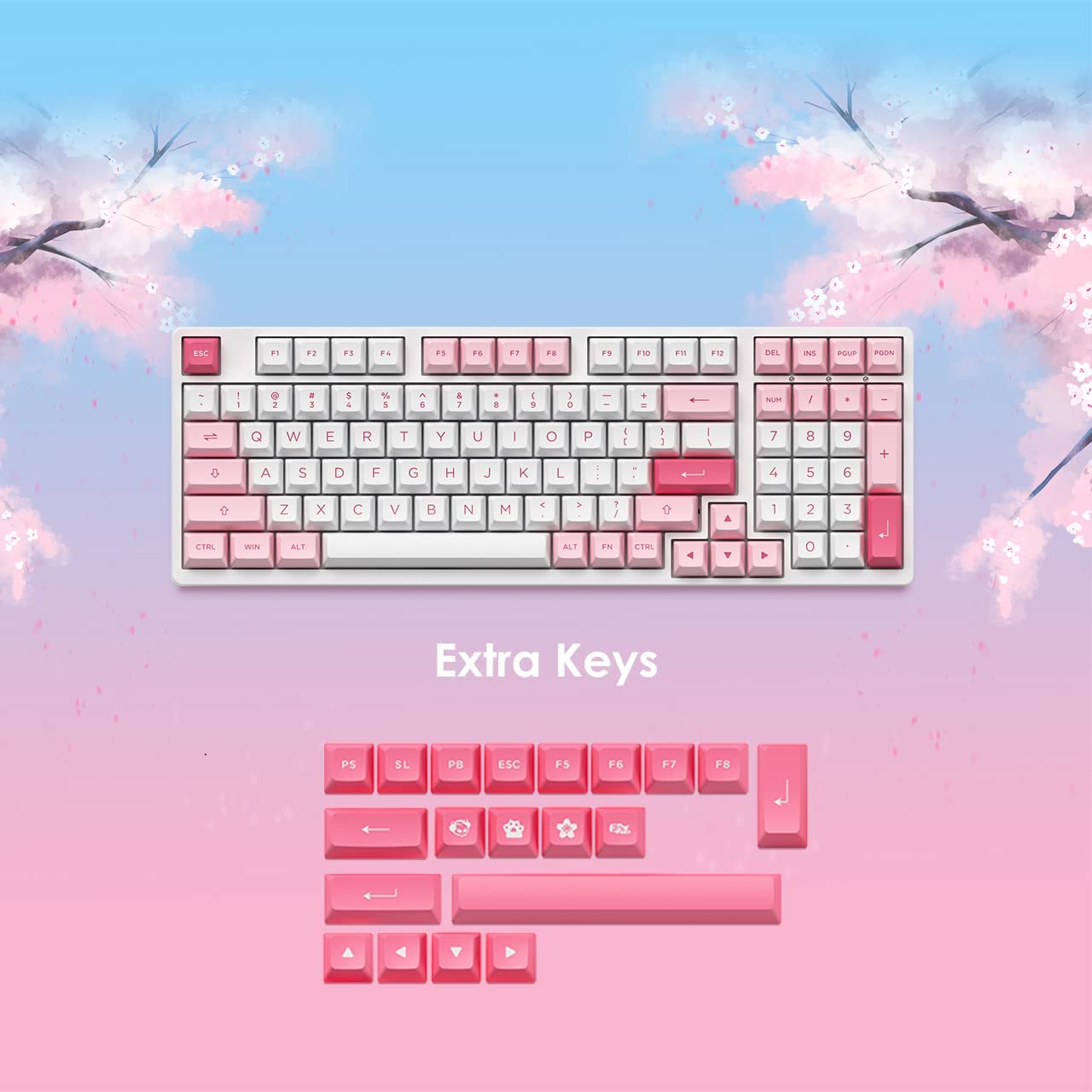 Akko Prunus Lannesiana 3098 98-Key RGB Hot-swappable Mechanical Gaming Keyboard, 2.4G Wireless/Bluetooth/Wired with PBT Double-Shot Keycaps for Mac & Win (3098B, Jelly Blue Switches)