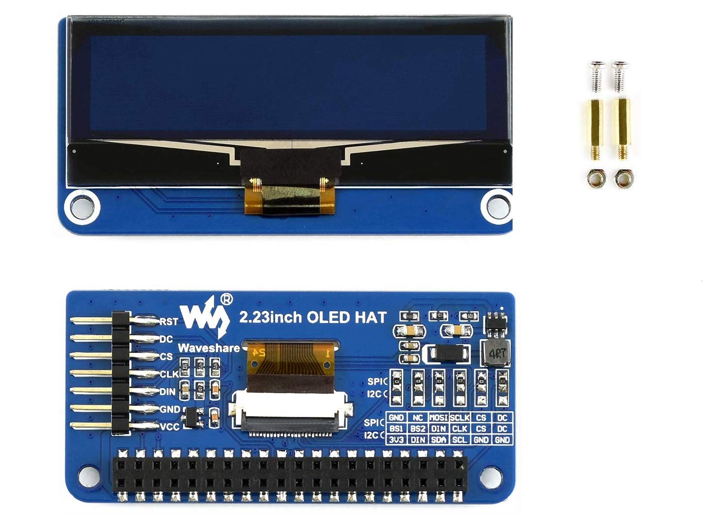 2.23 inch OLED Display HAT Compatible with Raspberry Pi/Jetson Nano/Arduino/STM32, 128×32 Pixels SPI I2C OLED with SSD1305 Driver