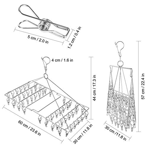 Skroad Folding Sock Dryer with 52 Peg, Stainless Steel Swivel Drying Rack Windproof Hook for Sock, Underwear, Lingerie, Sheet and All Small Item