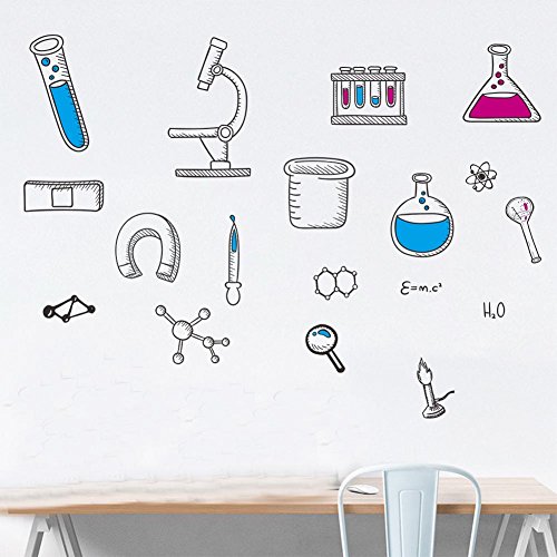 BIBITIME Science Laboratory Wall Decals Vinyl Chemical Element Tool Stickers for School Classroom Nursery Bedroom Children Student Study Teens Kids Room Decor DIY Home Art Decorations