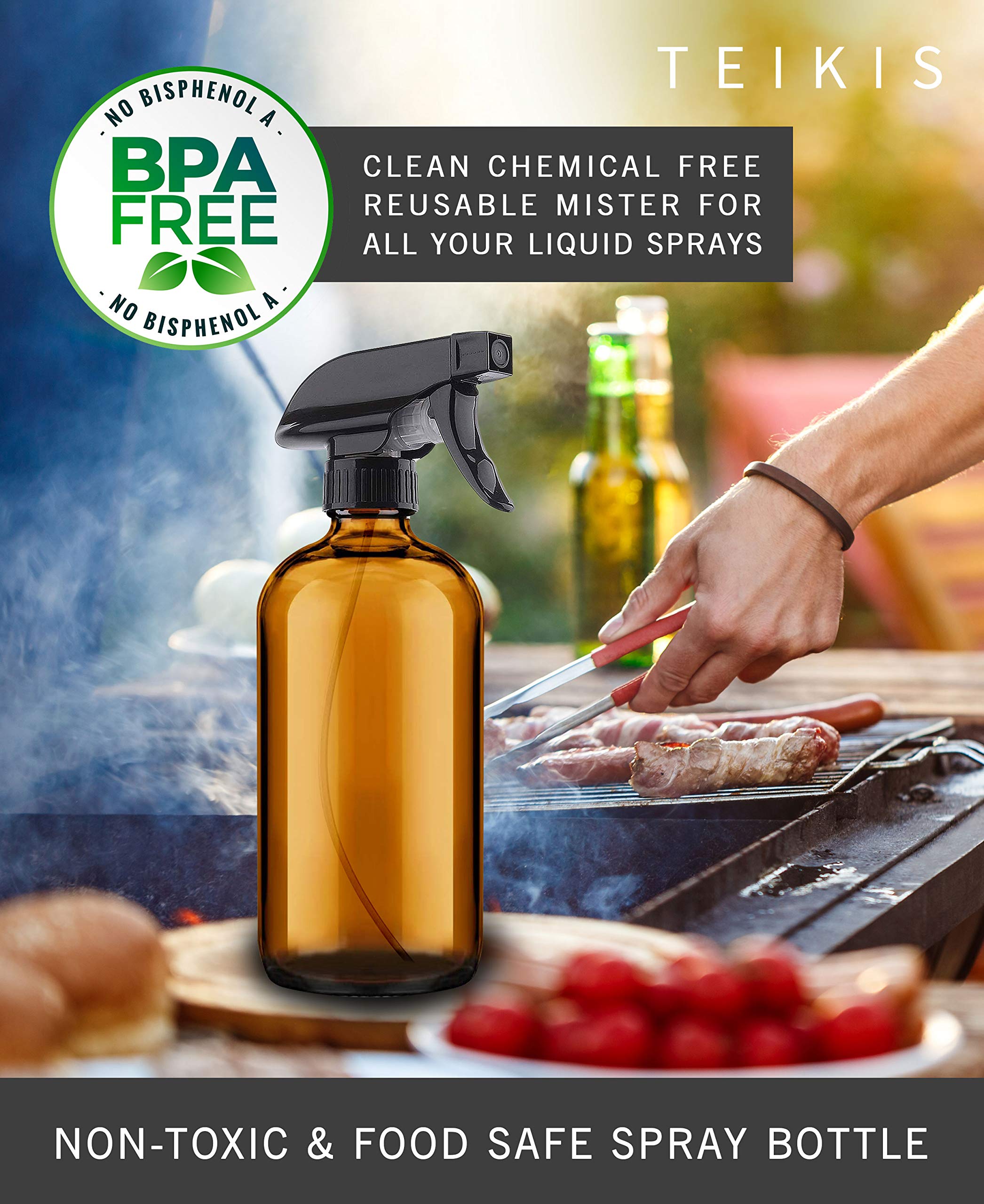 2 Pack Clear Glass Spray Bottles For Cleaning Solutions & Essential Oils - 16oz Empty Refillable Heavy Duty Container Bottle for Aromatherapy, Kitchen, Cooking, Hair & Perfumes - Mist & Stream Sprayer