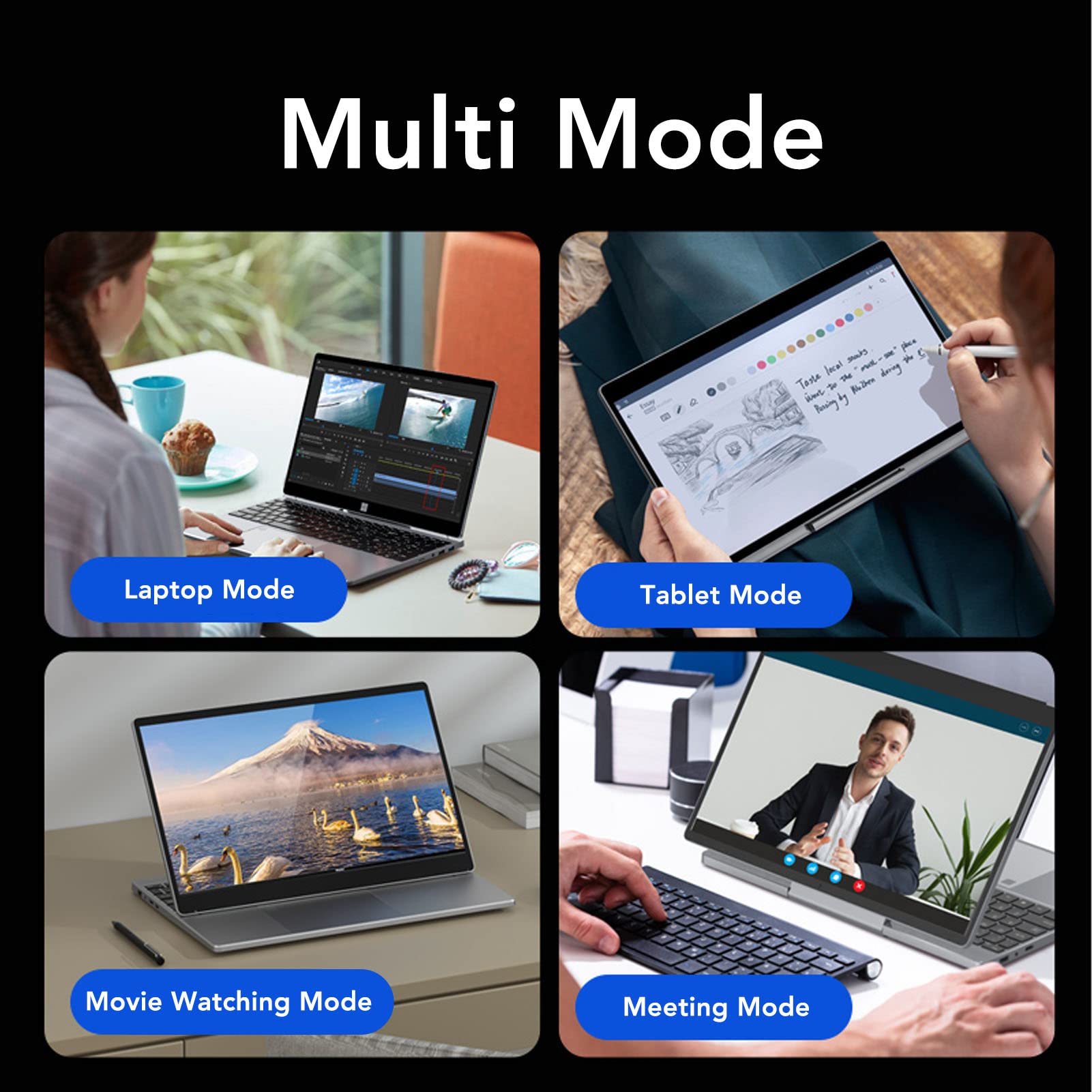 15.6 Inch HD 2 in 1 Touchscreen Laptop, Flip Convertible Home & Education Laptop with N95 Series CPU, 12GB DDR5, Fingerprint Unlock, Webcam, Backlit Keyboard, Gravity Sensor (12GB+1TB US Plug)