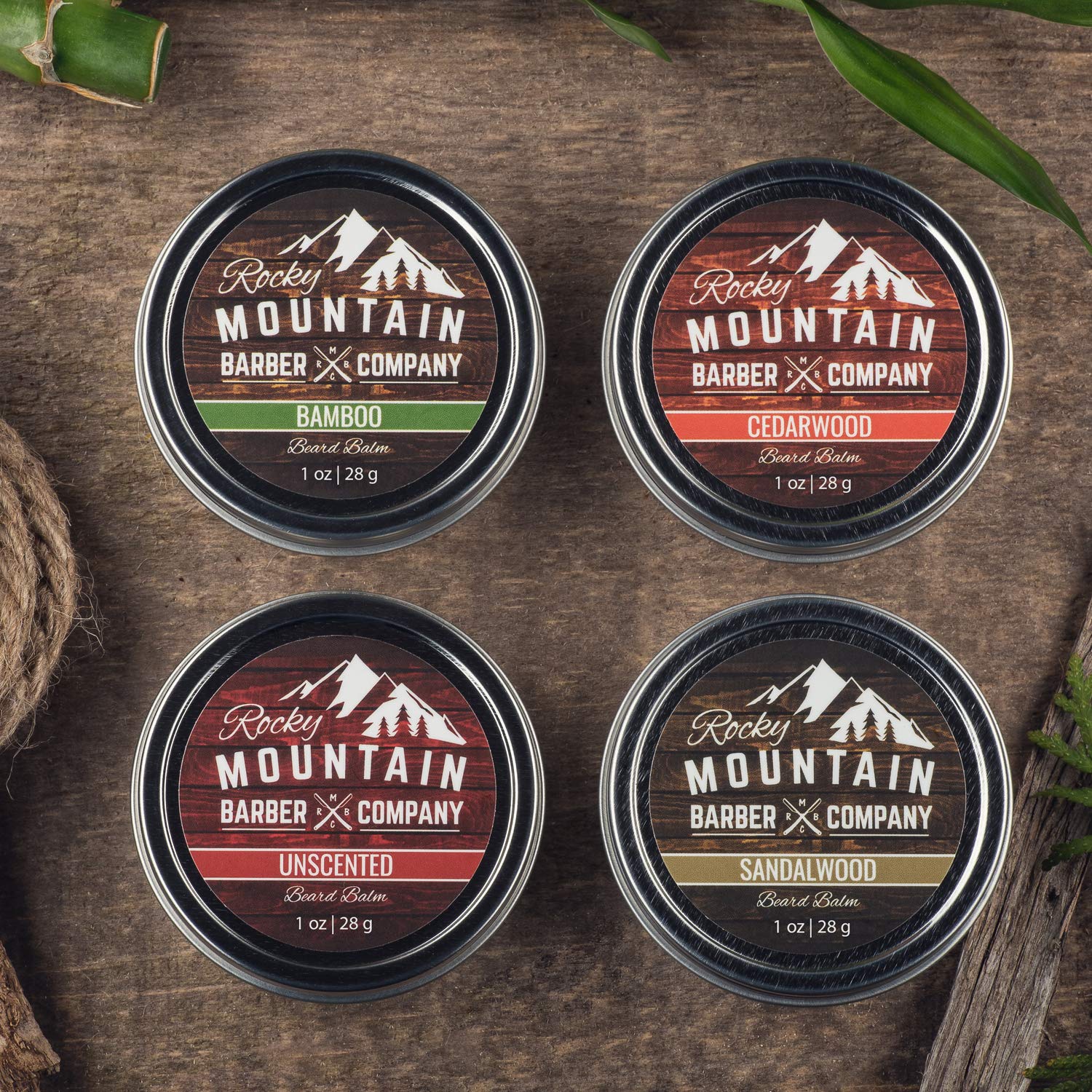Beard Balm Variety Pack - 4 Natural Samples (1 oz each) with Argan Oil, Shea Butter, Coconut Oil & Jojoba Oil - Rich in Vitamins & Minerals