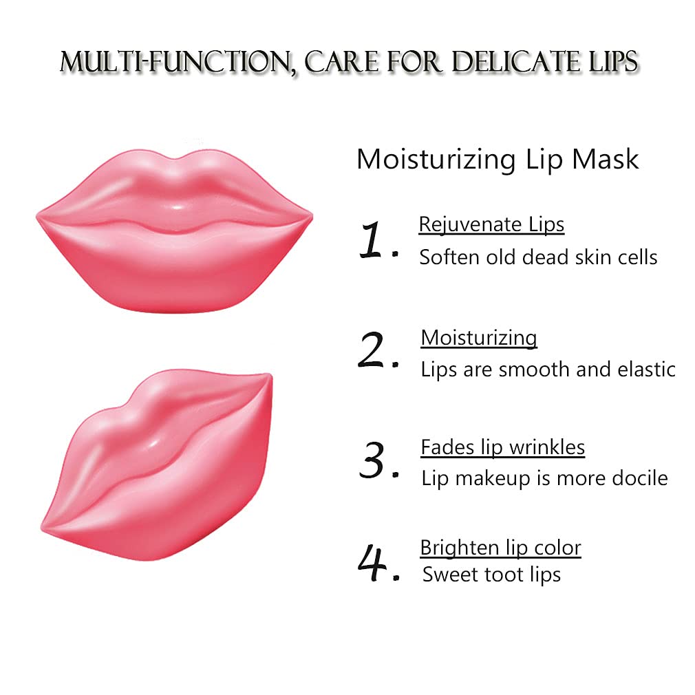 20Pcs Moisturizing/Plumping Lip Mask, Restores Moisture Mask for Dry Lips and Lines Overnight Care, Gel Treatment Masks (Pink)