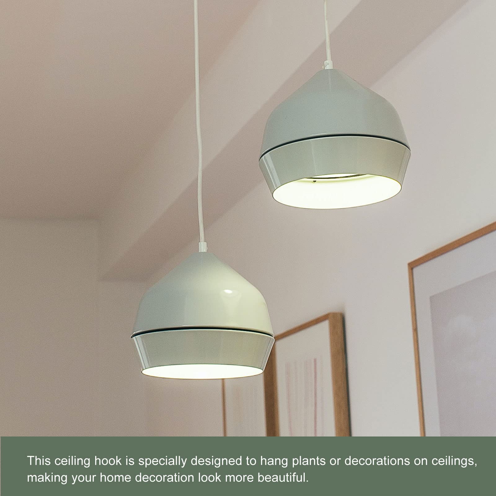YOKIVE 2 Pcs Ceiling Hanging Hook, Wall Mounted U Shape Hook with Round Plate Hanging Plants, Great for Office, Home, Daily Use (White, 2.6x1.8-Inch)