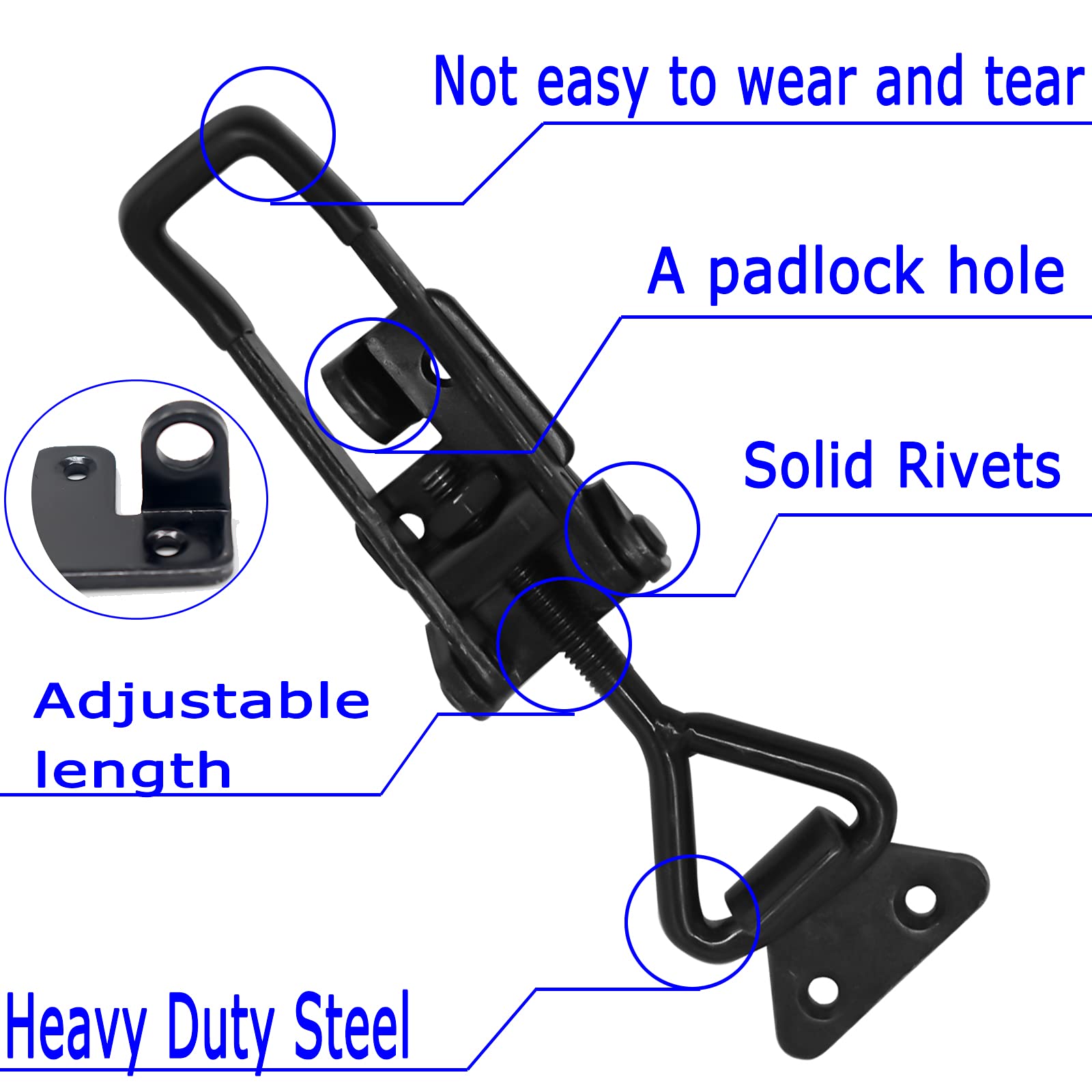 4Pack Heavy Duty Toggle Latch Clamp, 1320lbs 4003 Latch-Style Toggle Clamp with Lock Hook, Pull Action Latch with Catch Plate, Metal Quick Release Draw Latch for Trunk Jig Smoker Door Tool Boxes