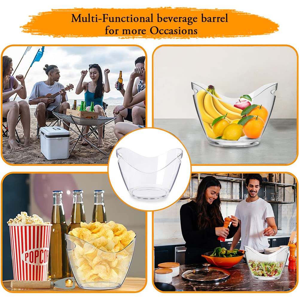 3.5 Liter Acrylic Large Serving Salad Bowl with Easy To Carry Handles Design and Tong - Snack Bowl For Serving Salad, Popcorns, Hosting, Picnics, Parties - Easy to Clean Beverage Tub