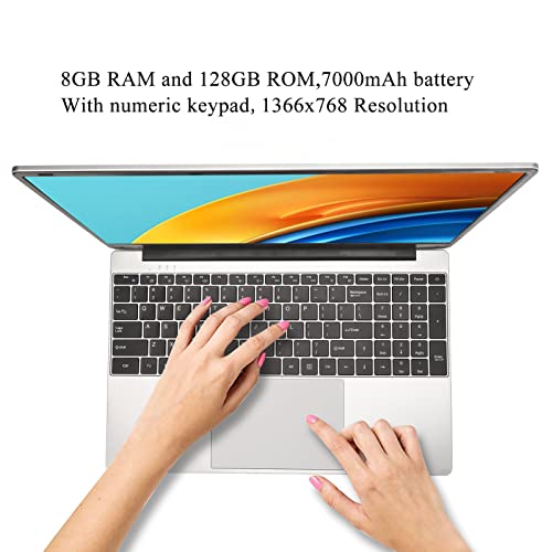 15.6inch Laptop, 1366x768 Full HD Large Screen for Intel J3355CPU CPU Portable Laptop with Numeric Keypad, 8GB RAM 512G ROM, with Camera, Built in Stereo Speakers, Microphone
