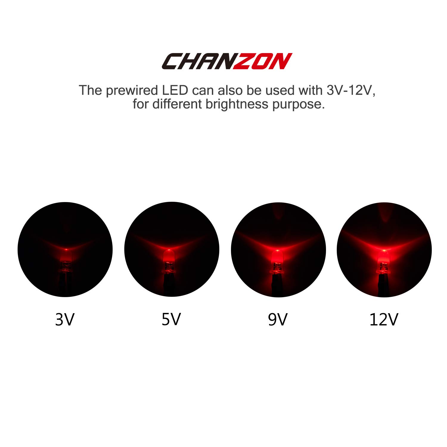 CHANZON 20 pcs Pre-Wired 5mm Red LED Diode Lights (Clear Round Transparent Lens DC 12V) with 680 ohms 1/4W Resistor and 24awg Wire Indicator Light Emitting Diodes Lighting Bulb 5mmled