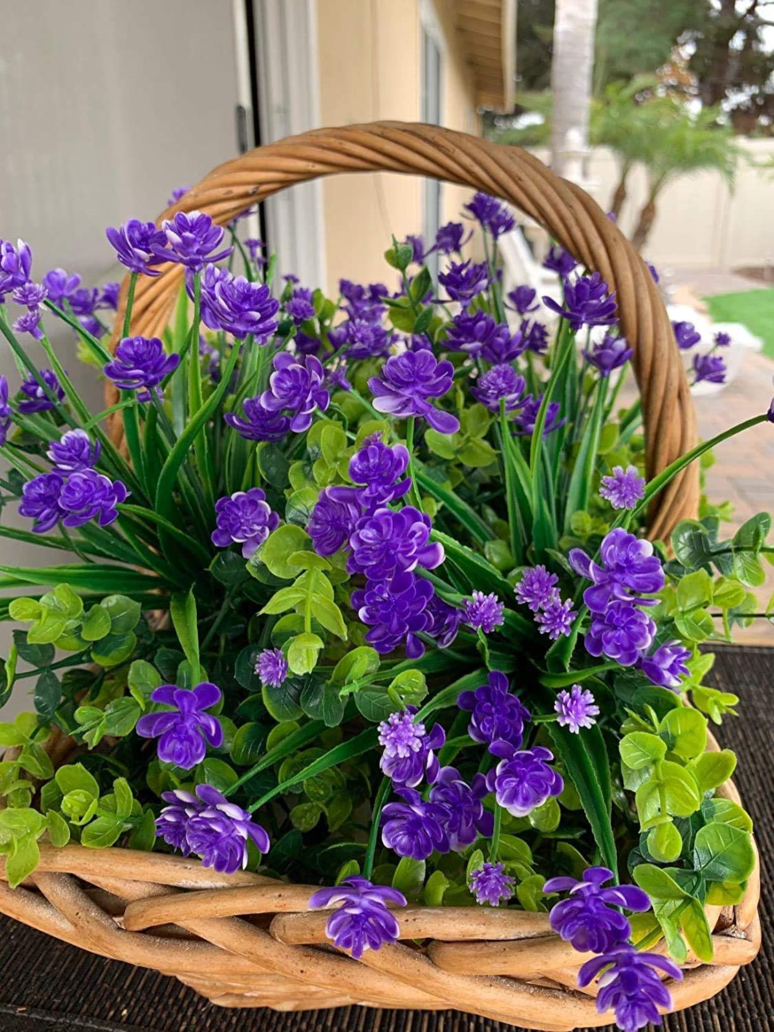 Artificial Flower Greenery Plants for Home Kitchen Dining Room Hanging Planter Garden,4 Bundles (8PCS, Purple)