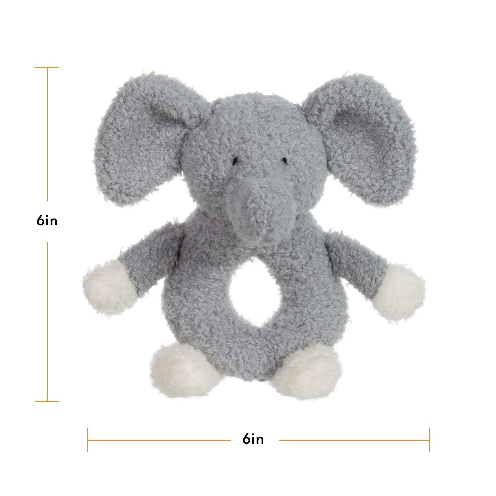 Apricot Lamb Baby Lovey Elephant Soft Rattle Toy, Plush Stuffed Animal for Newborn Soft Over 0 Months (Gray Elephant, 6 Inches)