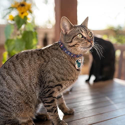 2 Pack Cotton Breakaway Cat Collar with Bell,Blue Moon and Stars Pendant Cute Cat Collar Kitten Collar,Ideal for Girl Cats Boy Cats