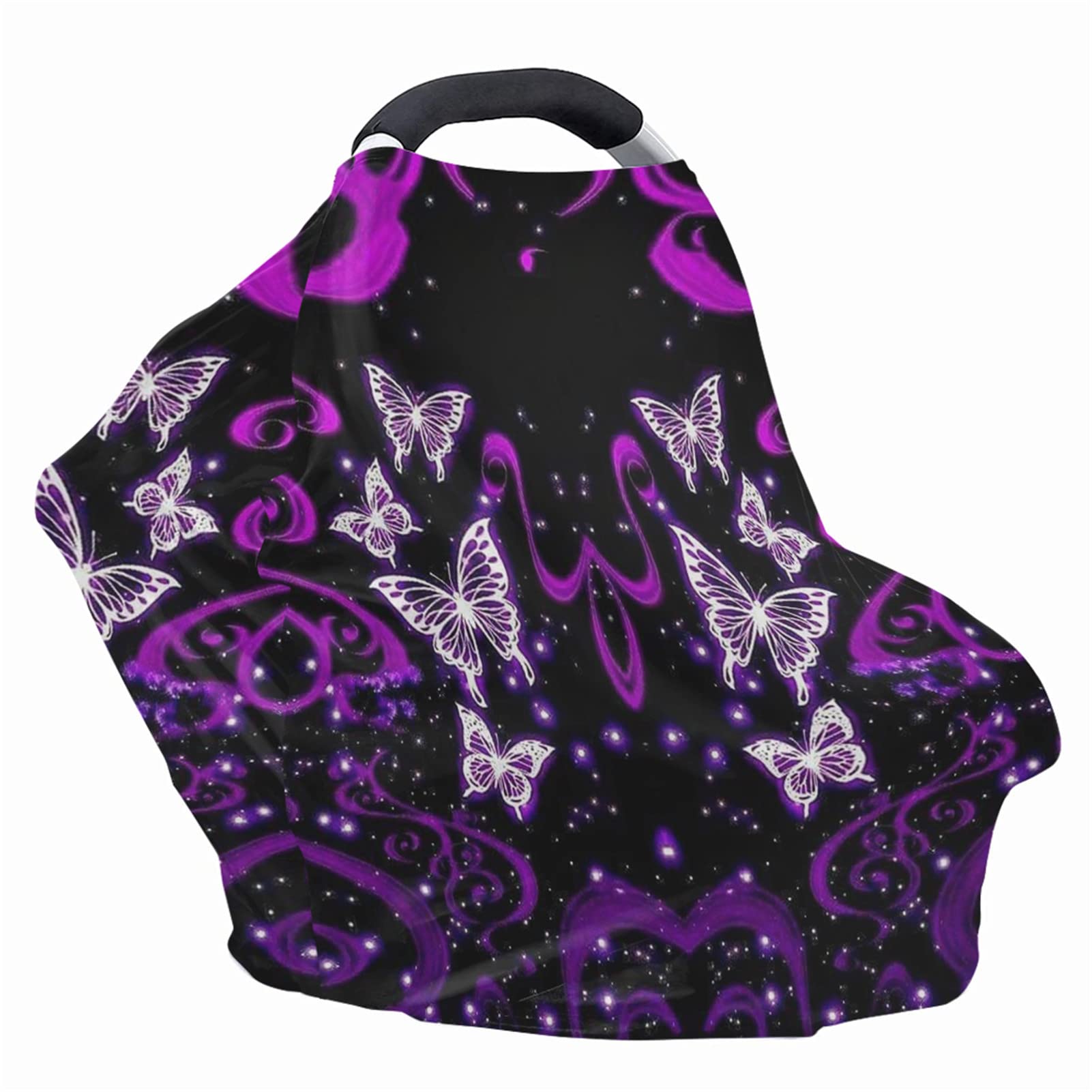 Horeset Purple Butterfly Car Seat Cover for Babies,Stretchy Infant Stroller Cover Soft Breastfeeding Cover Breastfeeding Scarf Infant Carseat Canopy