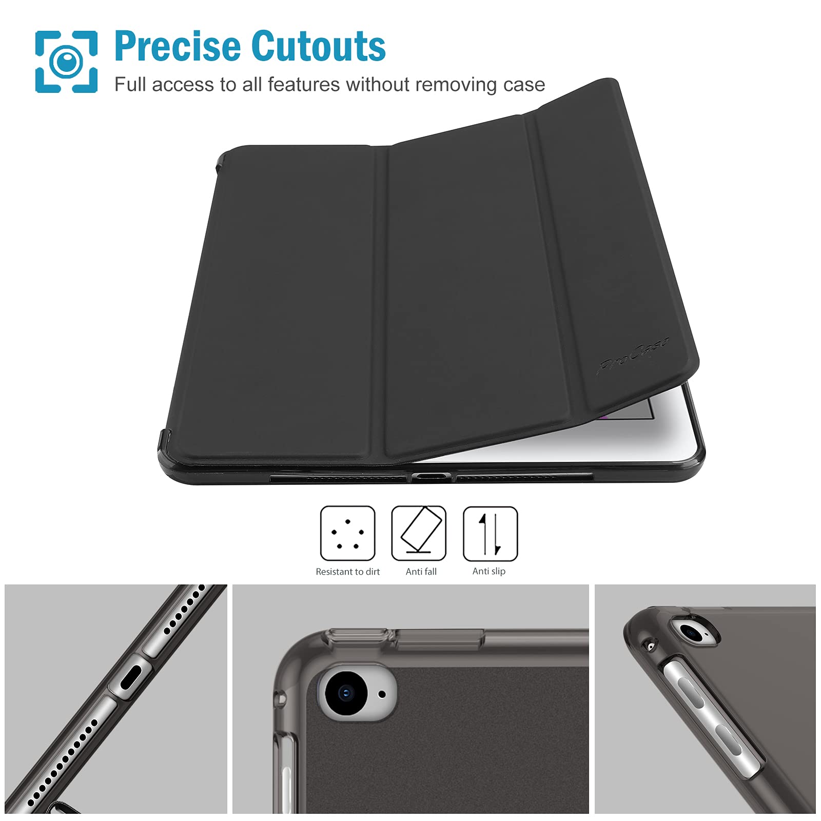 ProCase Smart Case for iPad 9.7 Inch iPad 6th 5th Generation Cases, iPad Air 2, iPad Air Case, Slim Soft TPU Stand Smart Case for iPad 9.7 2018 2017 Model iPad Air 2 Air 1 -Black