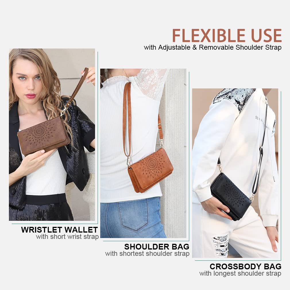 APHISON Multi-Function Small Crossbody Bags For Women,Cell Phone Shoulder Bag,Clutch Purse,RFID Wristlet Wallet,Card Holder Black