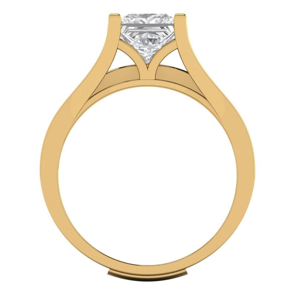 2.28 ct Princess Cut Clear Simulated Diamond 14k Yellow Gold Solitaire W/Accents Wedding Engagement Promise Ring size 5