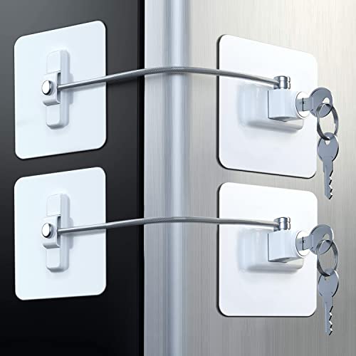 2 Pack Fridge Lock, Refrigerator Lock with Keys Child Safety Cabinet Locks Refrigerator Door Lock Freezer Lock with Strong Adhesive (White)