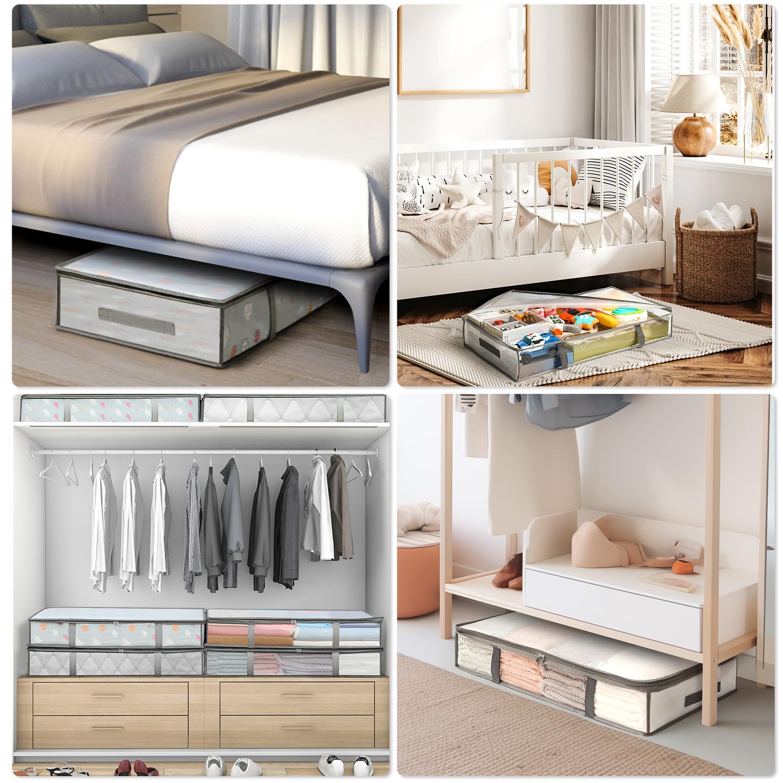 4 Packs Under Bed Storage Containers Bins, Humid-Proof Plastic Underbed Storage Bins, Closet Organizers and Clothes Storage Bags, Under the Bed Blanket Storage with Handles for Clothes,Bedroom