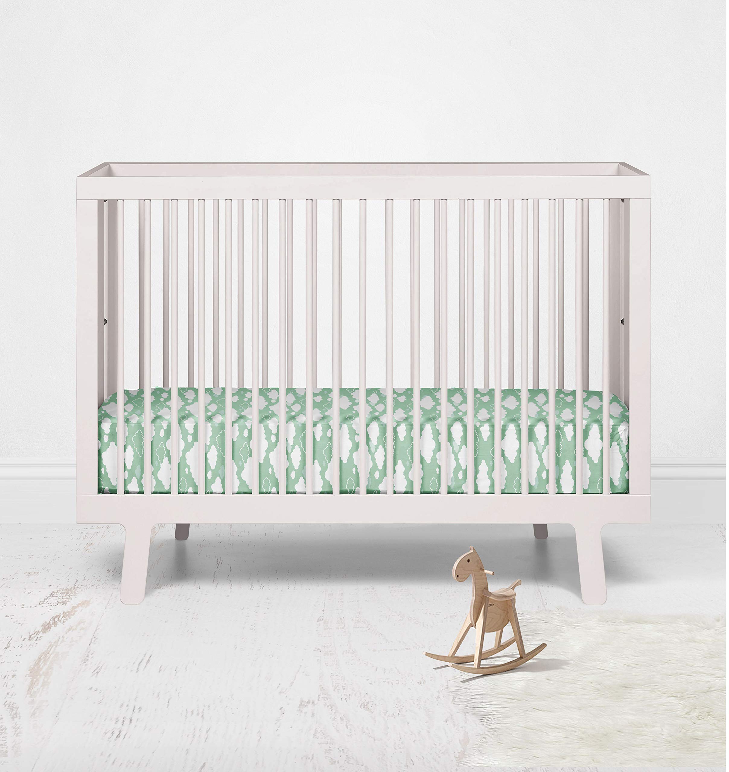 Bacati Clouds in The City Mint Clouds 2 Pack 100% Cotton Universal Baby US Standard Crib or Toddler Bed Fitted Sheets, White/Mint