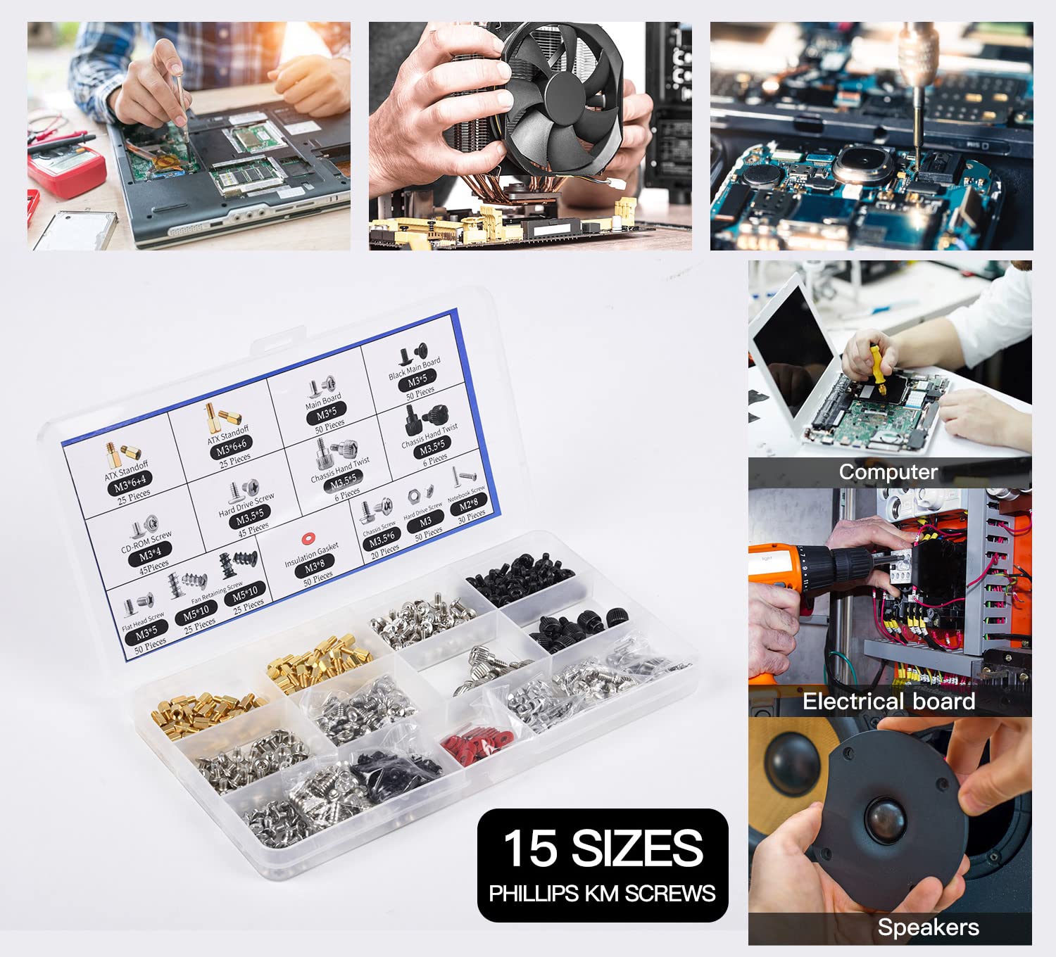 450PC Computer Motherboard Standoffs Screws Kit, Replacement Computer Screws for Motherboard HDD Hard Drive 2.5" SSD Hard Drive PC Fan Graphics Chassis ATX Case Mounting, for PC DIY & Repair