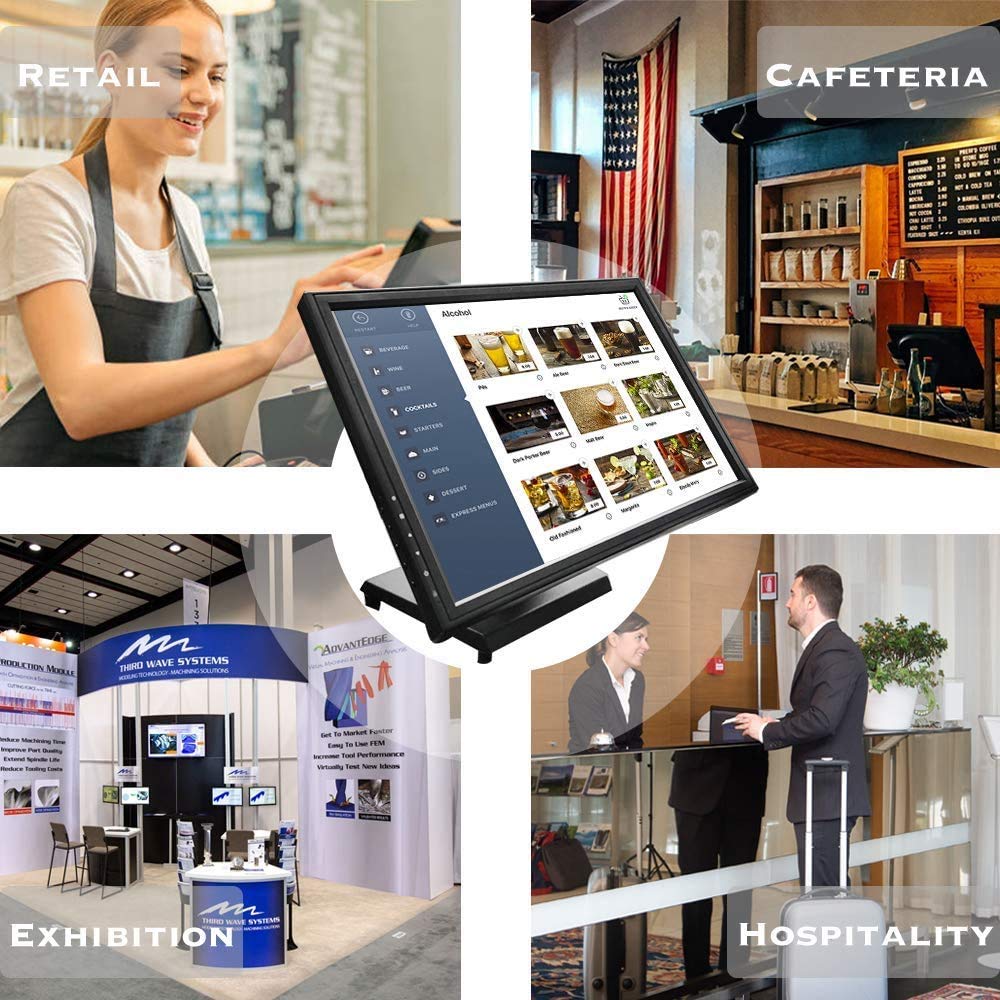 19-inch HDMI VGA Resistive 16:9 Touch Screen POS TFT LED Touchscreen Monitor with Metal POS Stand