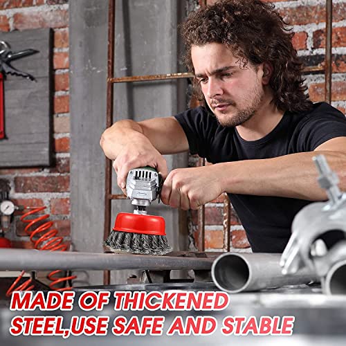4 Pack 3&4 Inch Carbon Steel Wire Wheel Cup Brush Set, Twisted Knotted Cup Brush for Angle Grinder, 5/8 Inch-11 Threaded Arbor 0.02 Inch Carbon Steel Wire Wheel for Grinder