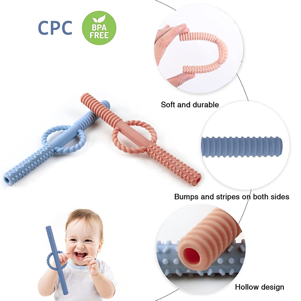 Baby Hollow Teether Tubes,Teething Straws Toy for Babies 3-24 Months,Soft & Durable Infant Tubes Teething Toys,BPA Free& Easy to Clean