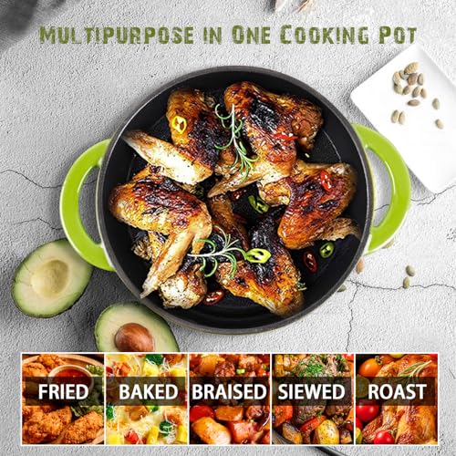 2.6 QT Enameled Dutch Oven Pot with Lid, Cast Iron Dutch Oven with Dual Handles for Bread Baking, Cooking, Non-stick Enamel Coated Cookware (Apple Green)