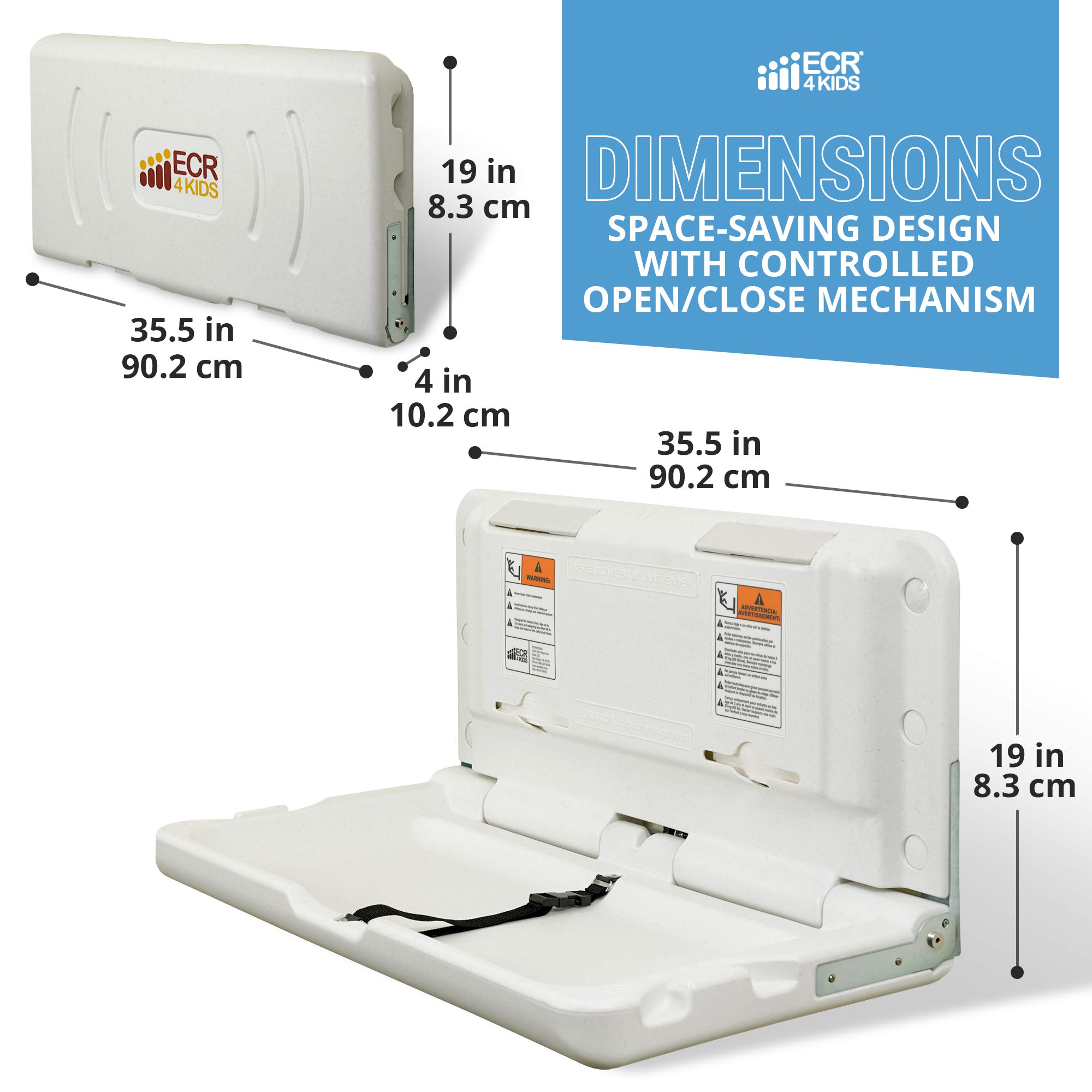 ECR4Kids ELR-18004 Wall-Mounted Baby Changing Station, Fold-Down Diaper Change Table & ELR-003 2-Ply Tissue and Poly Disposable Sanitary Liner for Baby Changing Stations, 18" x 13", 500-Pack - White