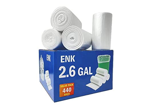 440 Counts 2.6 Gallon Trash Bags ENK Clear Small Trash Bags Bathroom Trash Bags Wastebasket Trash Bin Liners Small Garbage Bags for Home Kitchen and Office, fit 2-2.6 Gallon,10 Liter Trash Bins