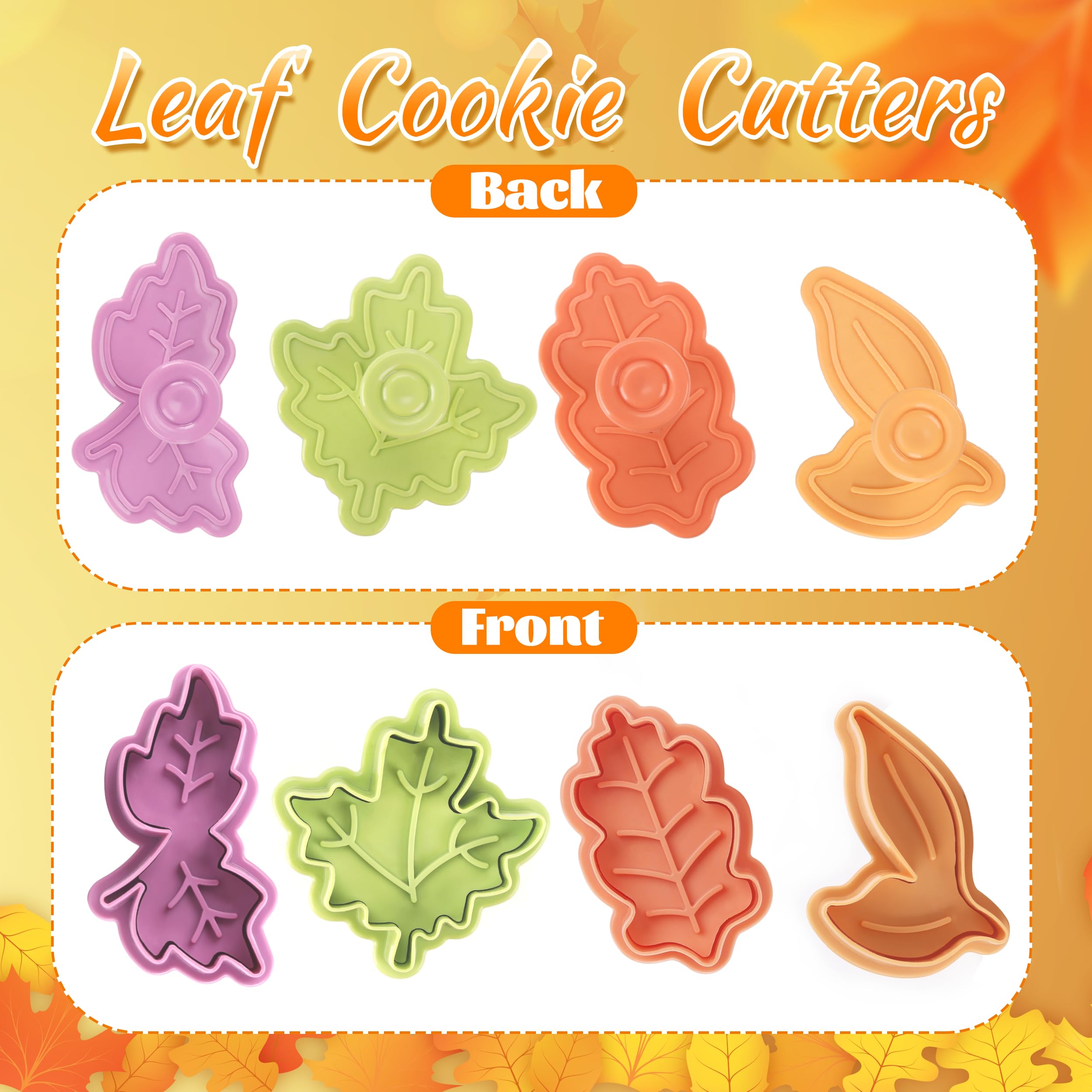 4Pcs Leaf Plunger Cutter Maple Leaf Cookie Cutter Baking Pie Crust Cutters for Thanksgiving