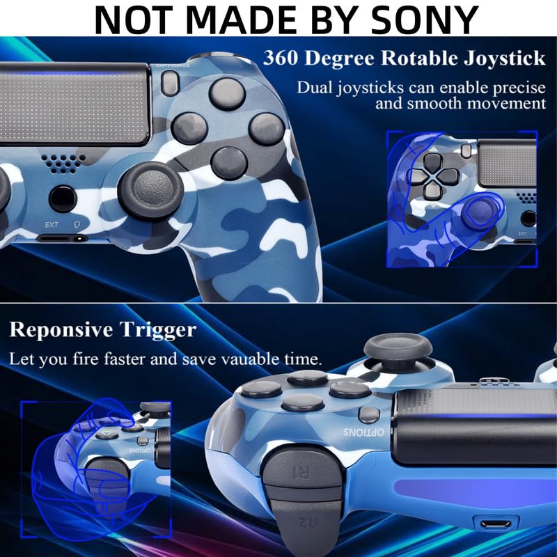 2 Pack Gaming Controller for PS4 Controller,Wiv77 Wireless Controller for Playstation 4 Controller,Remote Control with Headphone Jack/Long Battery Life/Upgraded Joysticks,CamoBlue and SkullBlack,Cheap