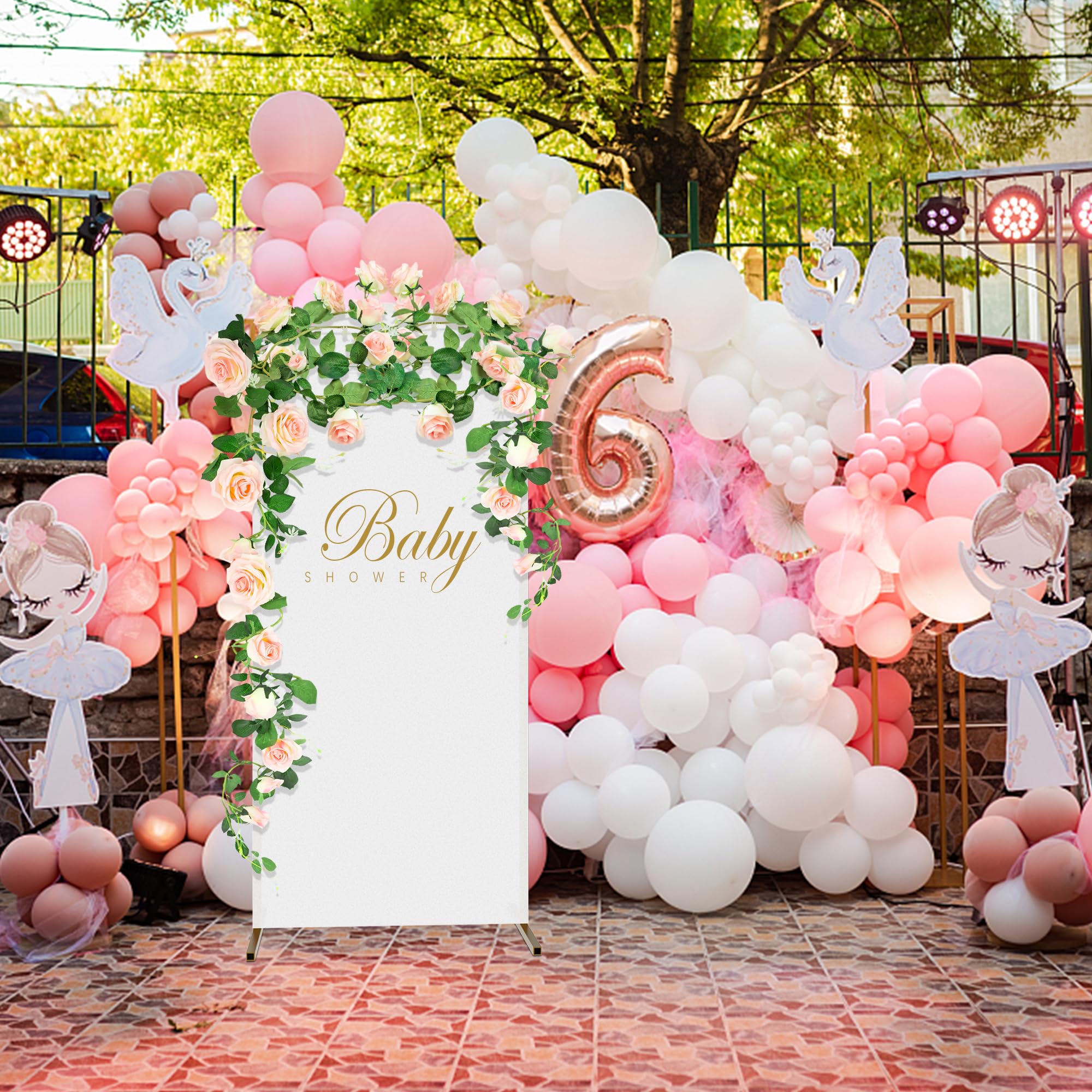 2.6 x 6Ft Arch Backdrop Cover- Spandex Fitted Round Top Wedding Arch Cover- 2-Sided Arch Stand Cover Backdrop Fabric for Wedding Birthday Banquet Decoration (Frame Not Included)