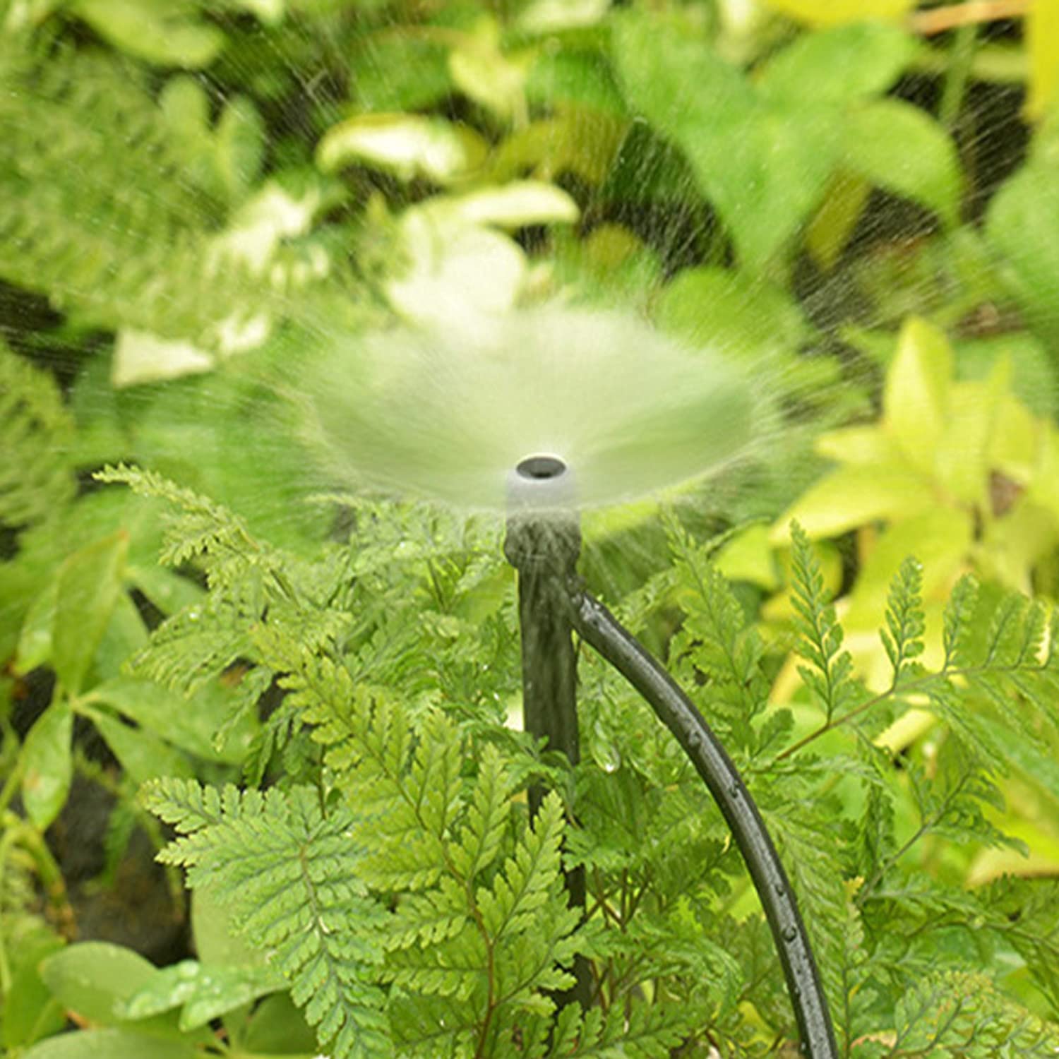 PheiLa 50 Pcs Drip Emitters with Stake Water Flow Adjustable for 1/4 Inch Irrigation Tube Hose, 360 Degree Sprayer Irrigation Drippers Watering Stake for Garden Patio Lawn Flower Bed - Black