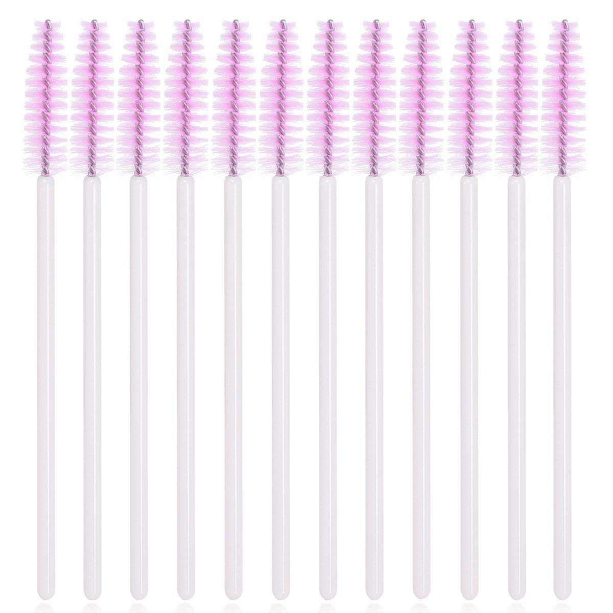 AKStore 200 PCS Disposable Eyelash Brushes Mascara Wands Eye Lash Eyebrow Applicator Cosmetic Makeup Brush Tool Kits (White-Pink)