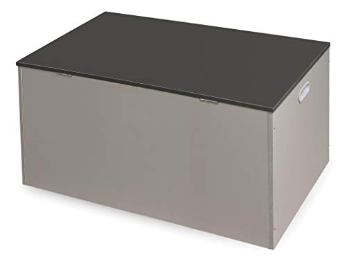 Badger Basket Flat-Top Toy Storage Chest in Grey with Charcoal Lid– Spacious, Safe Toy Box with Dual Safety Hinges and Anti-Pinch Slot
