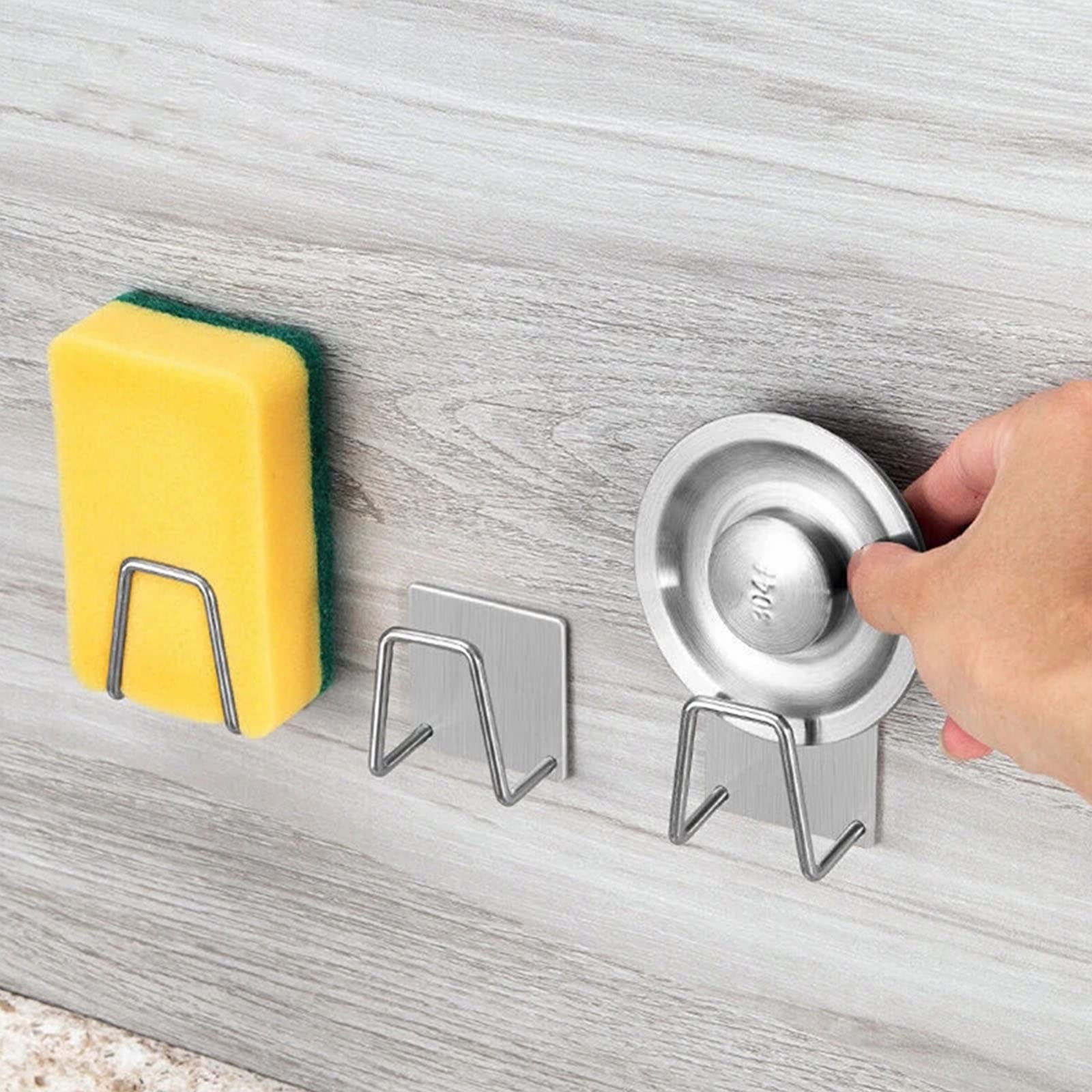4Pcs Sponge Holders for Kitchen Sink,Strong Adhesive Small Sponge Holder,Stainless Steel Rustproof Waterproof Kitchen Sink Caddy Save Sink Space,Quick Drying(silver)