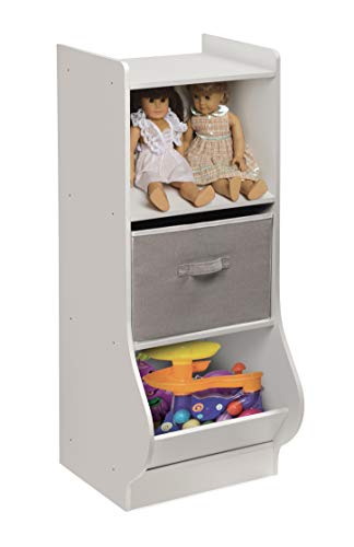 Badger Basket Upright Storage Nook with Reversible Basket, White, Melamine Surface, 2 Shelves, 1 Angled Bin, Customizable Storage Solution for Kids