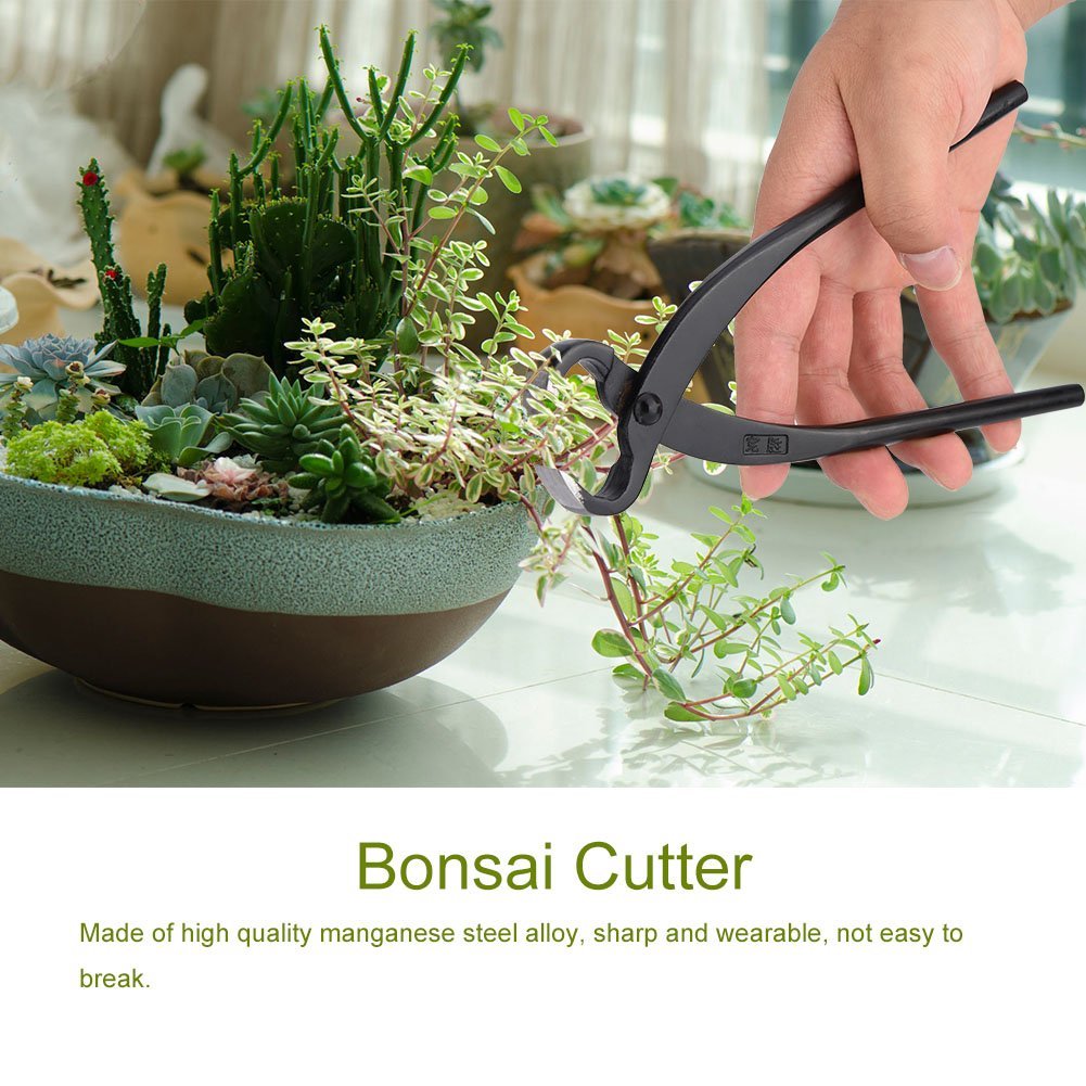 205mm Bonsai Root Cutter, Hand Forged Bonsai Concave Branch Cutter, Professional Manganese Steel Alloy Concave Bonsai Gardening Tools, Straight Black