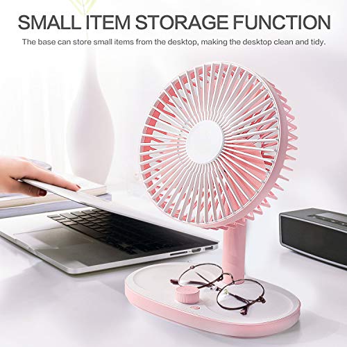 SmartDevil 6.5β Small Desktop Fan, Personal Desk Fan With Storage Function, 2600 mAh Battery Operated Table fan, Smart Timing Function, Stepless Speed Regulation, for Home, Office, Bedroom, Pink