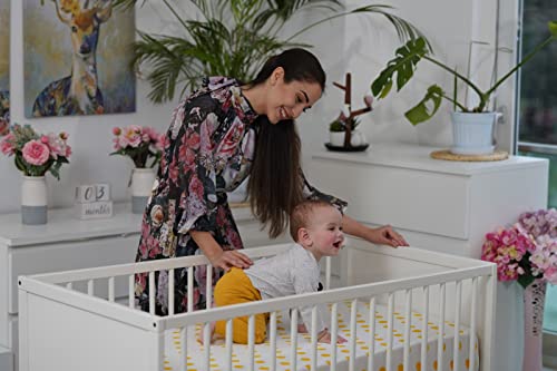 BaeBae Goods Crib Sheets for Baby Boys and Girls, 4 Pack, Soft and Breathable Jersey Knit Fitted Sheet Set, Cute Gender Neutral Nursery Mattress Bedding, Universal Fit (Gold Dots)