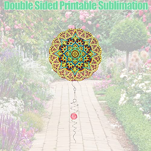 4Pcs Sublimation Wind Spinner Blanks 10Inch with 4Pcs Gazing Ball Spiral Tail, Round Stainless Steel Laser Cut Metal Hanging Wind Spinners for Outdoor Garden and Yard