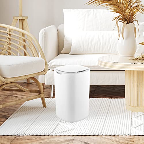 Bathroom Trash Can with Lid, Sapouni 3.2 Gallon Automatic Touchless Infrared Motion Sensor Trash Can Smart Kitchen Trash Can Round Bedroom Garbage Can for Home, Office (3.2 Gal, White)