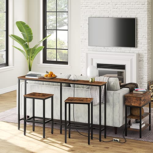 ALLOSWELL Bar Stools, Set of 2 Bar Chairs, Kitchen Breakfast Bar Stools with Footrest, 25.8" Dining Stools, Rectangular Industrial Bar Chairs, for Dining Room, Kitchen,Rustic Brown BAHR0101