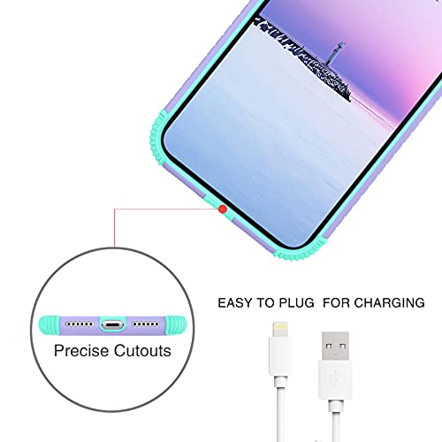 BENTOBEN iPhone X Case, iPhone Xs Case, 2 in 1 Slim Full Body Rugged Shockproof Hybrid Hard PC Bumper Drop Protective Girls Women Boy Men Covers for iPhone X/XS 5.8 inch, Purple/Mint
