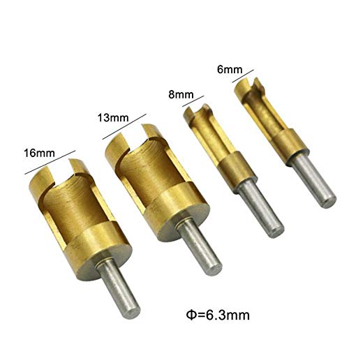 4pcs Wood Plug Hole Titanium Coated Cutter Drill Bits Set 6mm/10mm/13mm/16mm Cutting Dowel Power Woodworking Cork Hole Saw Tool Hex Shank