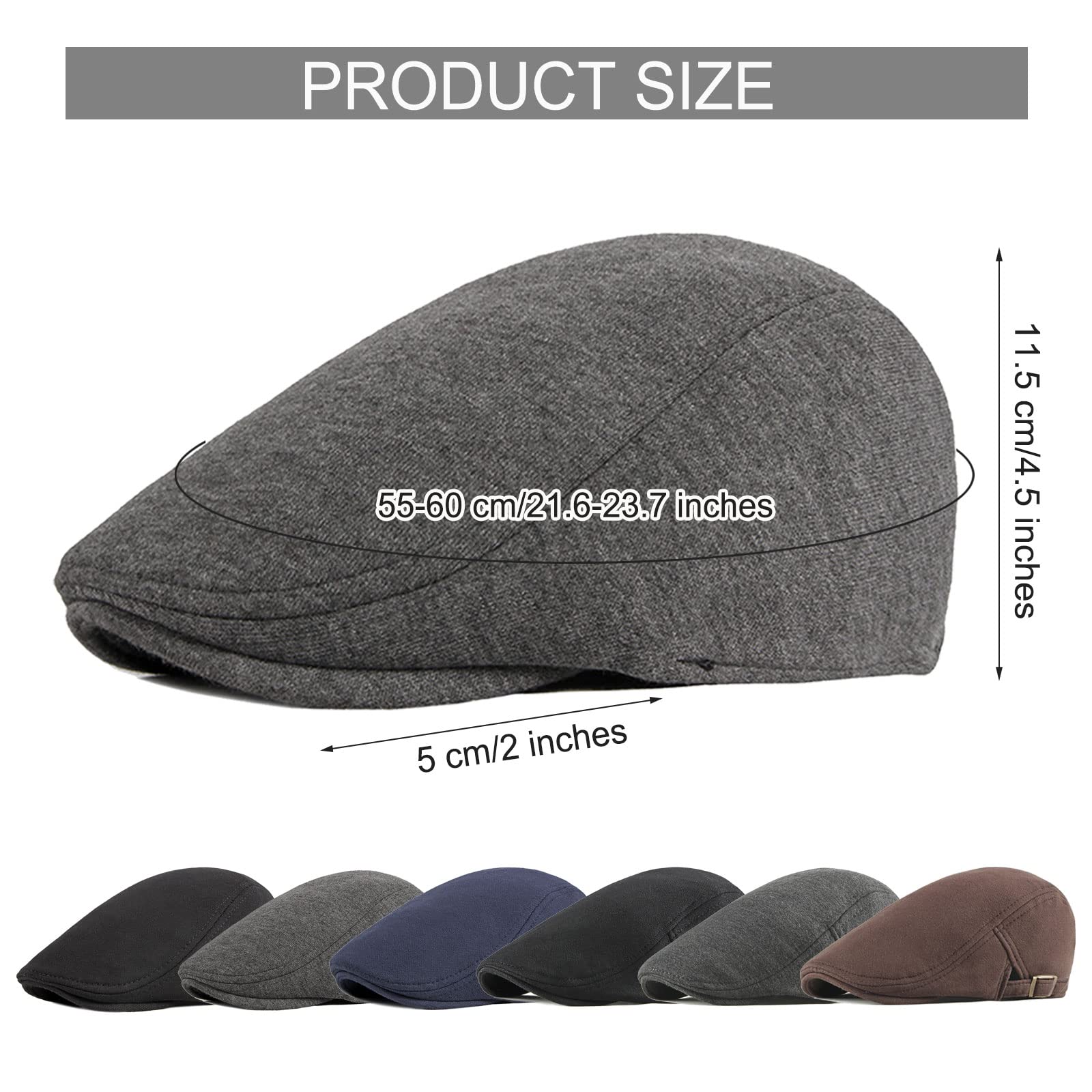 2 Pack Men Newsboy Hat Adjustable Cotton Gatsby Ivy Irish Cap Driving Hunting Golf Cabbie Caps Beret Hats (2 Pack- Black+Dark Grey-1)
